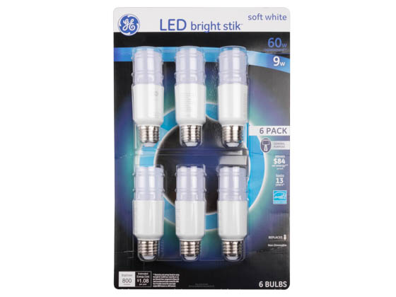 GE Bright Stik 9 Watt Non-Dimmable 2700K LED Bulb, 6-Pack | LED9LS-S6 ...
