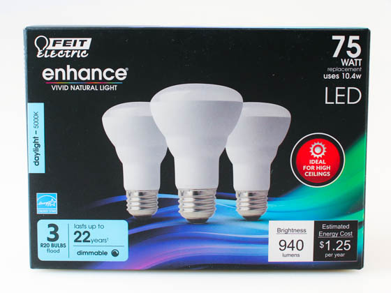 Feit 10W R20 Dimmable LED Bulb, 75W Incandescent Equivalent, 5000K, T20 ...