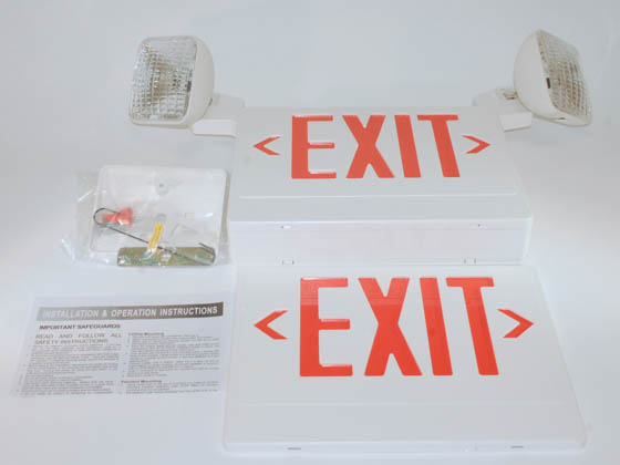 TCP 120 to 277V Red LED Exit Sign with Incandescent Emergency Lights ...